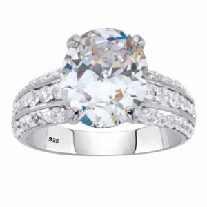 palmbeach jewelry platinum-plated or yellow gold-plated sterling silver oval cut cubic zirconia triple row engagement ring size 9