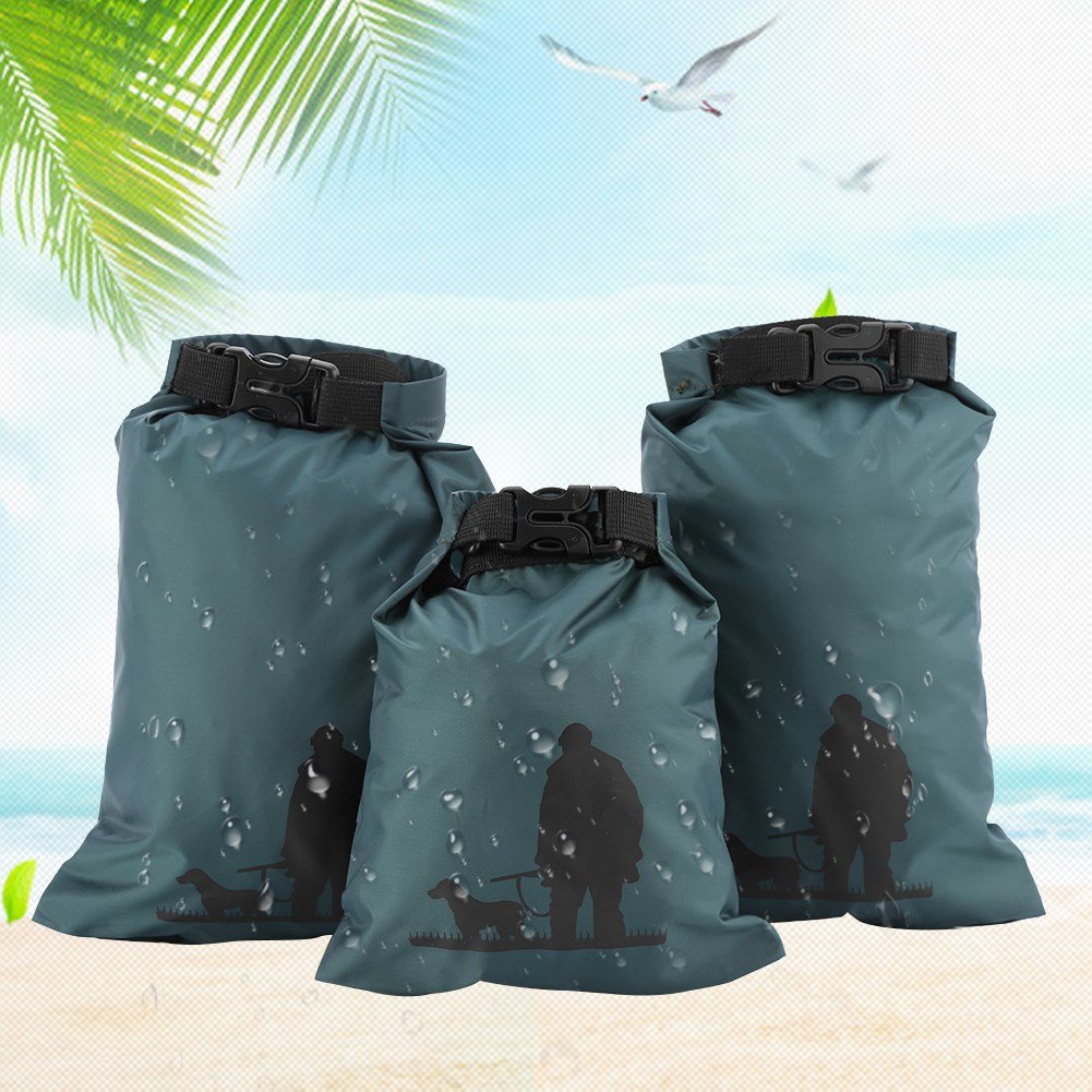 Camping Equipment Storage Dry Bags, Waterproof Bag Storage, 3pcs Foldable Green Dry Bag Storage for Sailing Hiking Rafting Kayaking