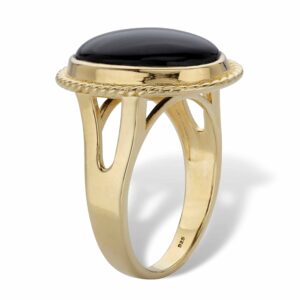 PalmBeach Yellow Gold-plated Sterling Silver Oval Shaped Natural Black Onyx Beaded Halo Ring Sizes 6-10 Size 8