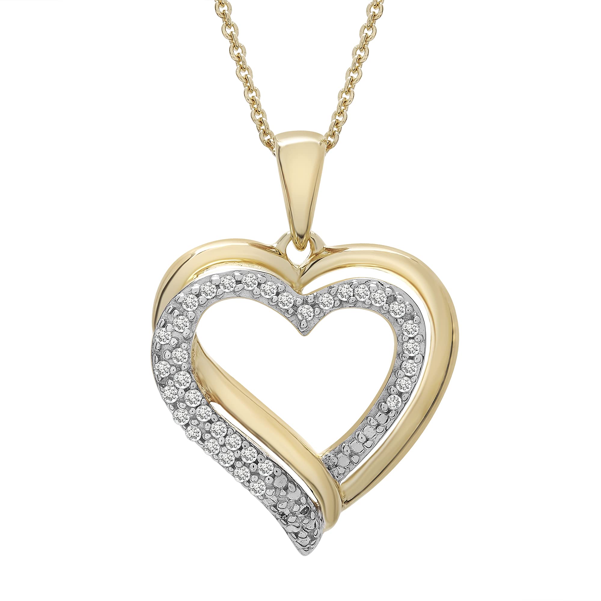 Timeless Love 1/10 CTTW Diamond Heart Shaped Pendant Set in Sterling Silver with Gold Plating, Necklace with 18" Chain, Dainty Jewelry for Women, Luxury Fashion Pendant Necklaces for Women or Girls…