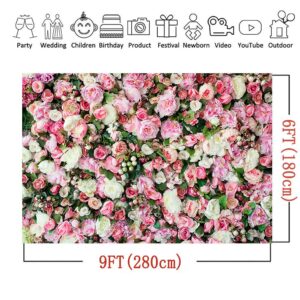 Art Studio 9x6FT Flower Photo Background Pink Rose Photography Backdrop for Pictures Newborn Bridal Shower Birthday Party Banner Decor Supplies Vinyl Photo Studio Props