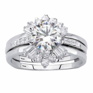 palmbeach platinum-plated sterling silver round cubic zirconia jacket bridal ring set sizes 6-10 size 10