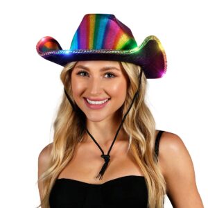 flashingblinkylights rainbow light up led cowboy hat