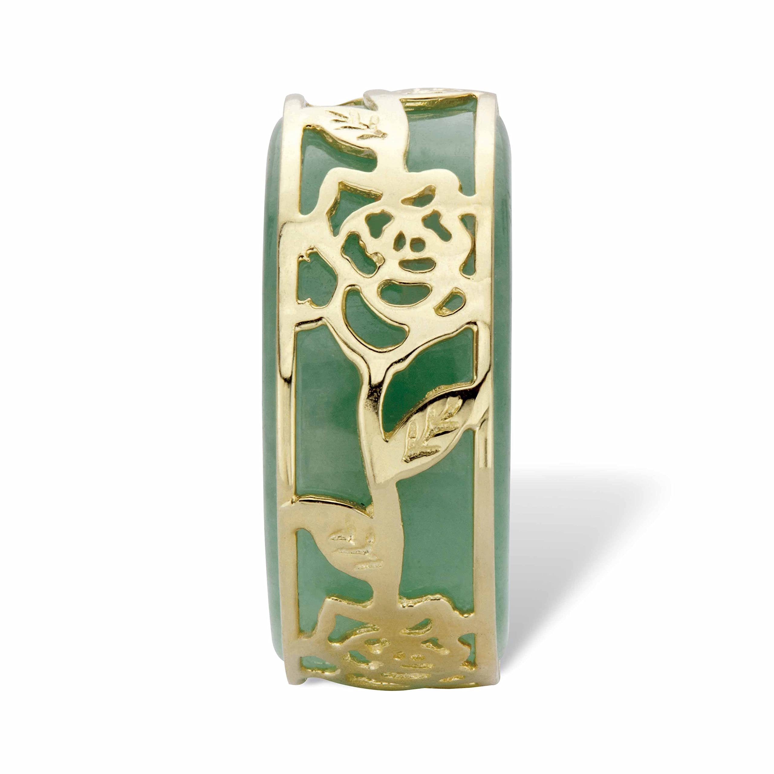 PalmBeach Goldtone over Sterling Silver Round Genuine Green Jade Floral Overlay Ring Sizes 6-10 Size 7