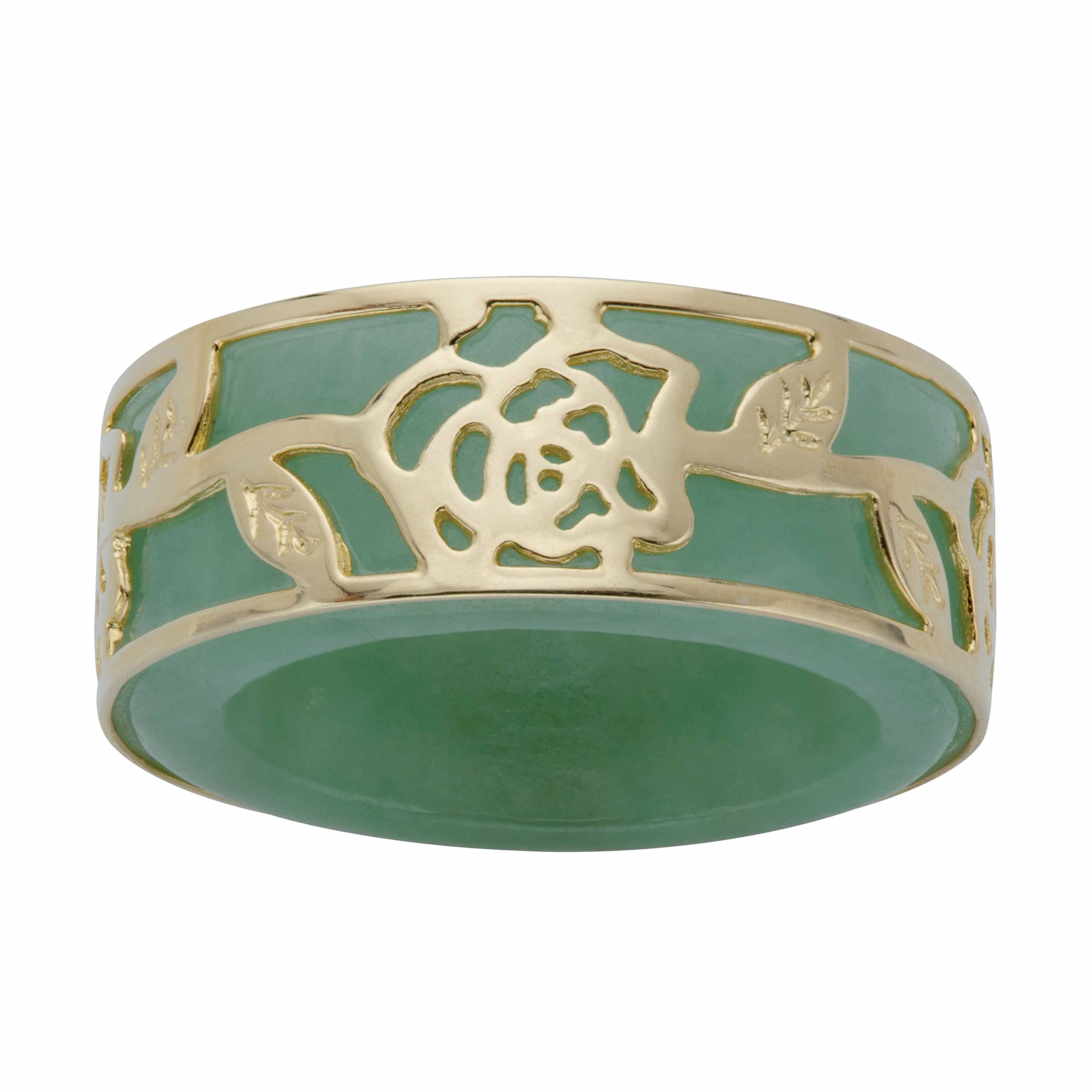 PalmBeach Goldtone over Sterling Silver Round Genuine Green Jade Floral Overlay Ring Sizes 6-10 Size 7