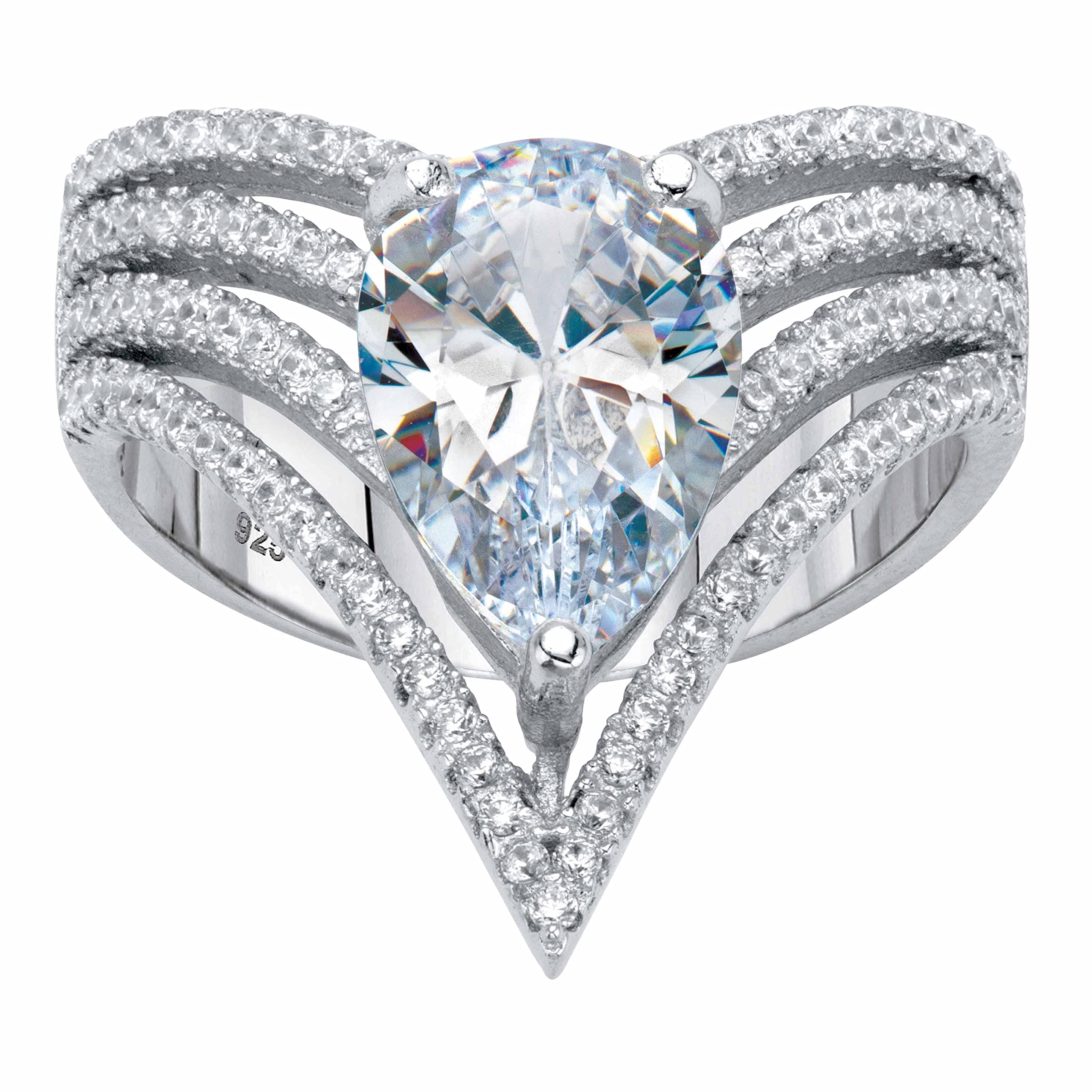 PalmBeach Platinum-plated Sterling Silver Pear Cut Cubic Zirconia Chevron Engagement Ring Sizes 6-10 Size 7