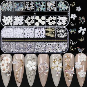 acrylic butterfly flower bear nail art pendant art, multi-shape pearl rhinestone golden metal applique jewelry accessories production (s1-bow rhinestones)