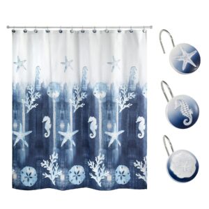 avanti linens - shower set, durable fabric shower curtain & 12-piece hooks, ocean inspired home decor (batik coastal collection)