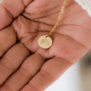 Zen & Zuri Rainbow Gold Filled Round Disc Dainty Necklace, Mother's Day Gift, Mom-to-be, Miracle Baby, Miscarriage