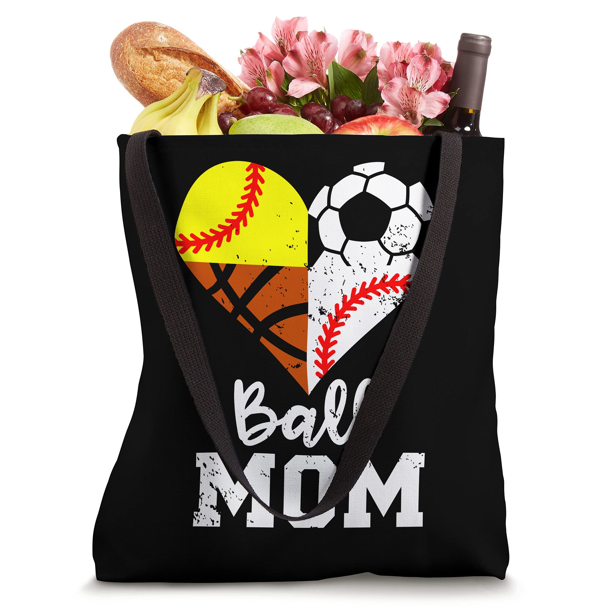 Ball Mom Funny Soccer Baseball Softball Basketball Heart Tote Bag