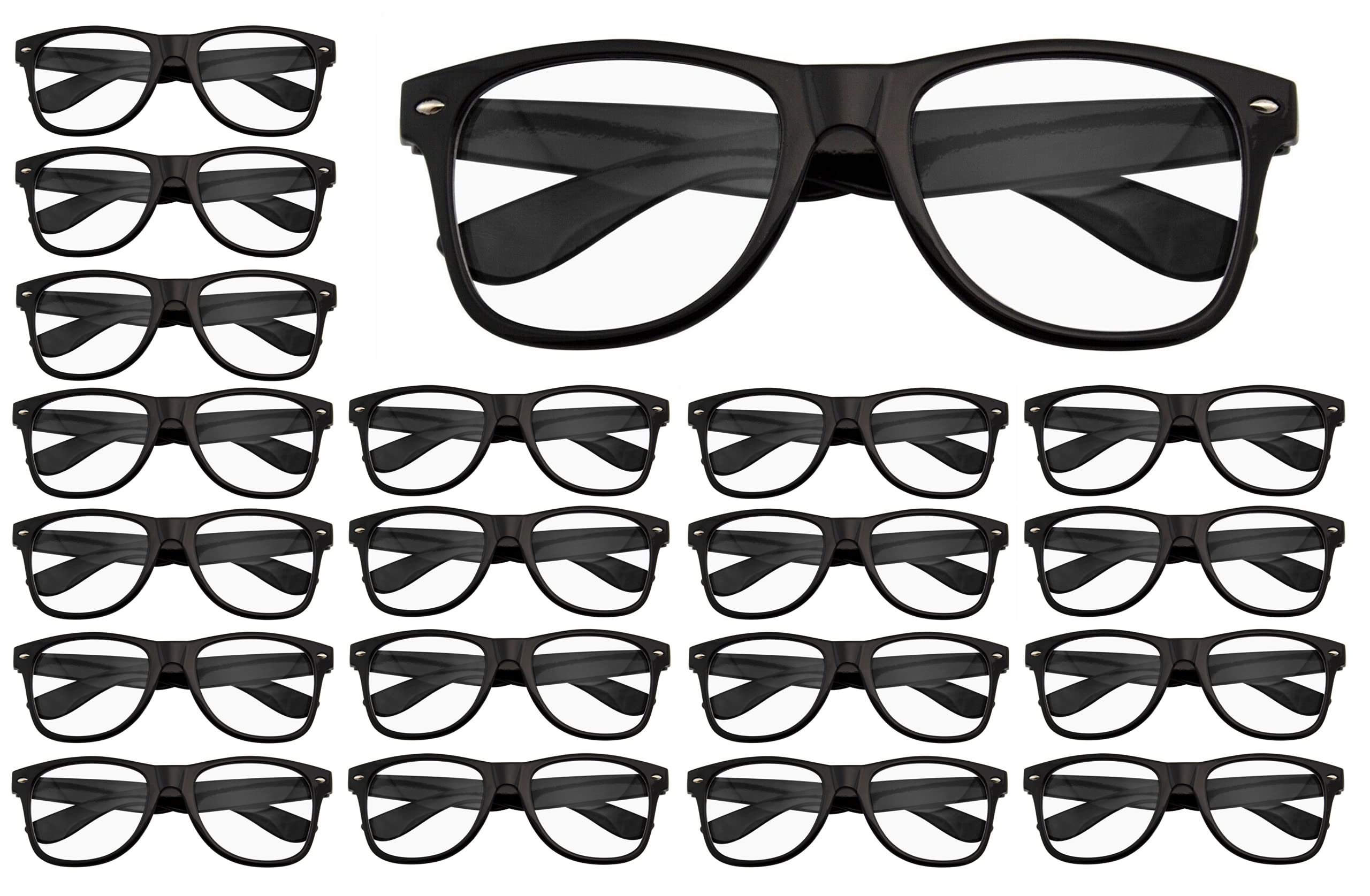 Art+Social 20 Black Nerd Glasses w/Clear Lenses - Non-Prescription, Unisex - Graduation Party, Back to School, Halloween, Cosplay, Fancy Dress or Everyday