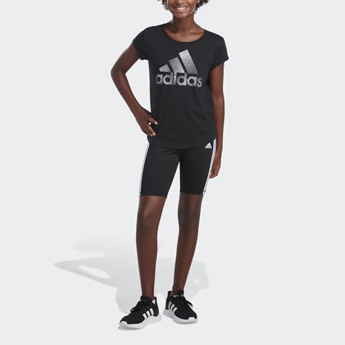 adidas Girls' Little Detached Waistband 3 Stripe Bike Short, Black, Small (7/8)