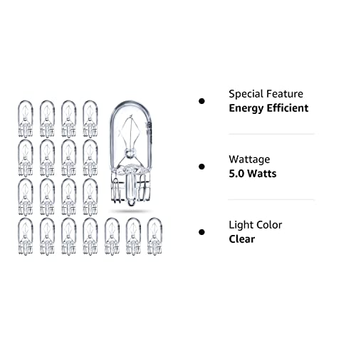 Honoson 1/4 Wedge Base 12V 5W Bulb Clear Krypton Light Bulb for Landscape, RV and Cabinet Lighting (20 Pieces)