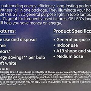 8 Pack GE LED 60W = 10W Soft White 60 Watt Equivalent A19 2700K Light Bulb