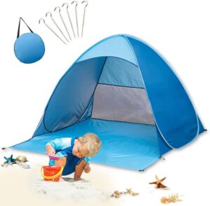 beach tent, pop up beach shade,upf 50+anti uv automatic sun shelter umbrella,instant automatic portable sport umbrella baby canopy cabana,child baby beach tent, for 2 person with carry bag,(blue)