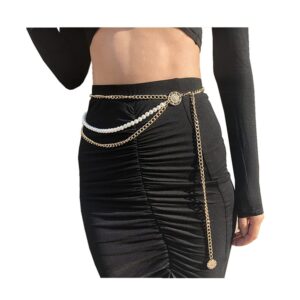 decker pearl body chain for dress gold tassel waist chain 38 inch long multilayer belly chain belt for women (gold, 38)