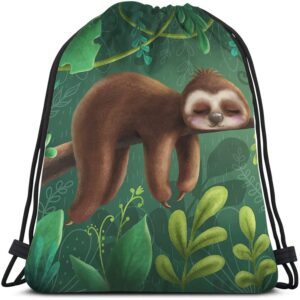 beabes cute funny sloth drawstring bags backpack bag relaxing on tree branch animal cartoon tropical jungle sport gym sack drawstring bag string bag yoga bag for men women