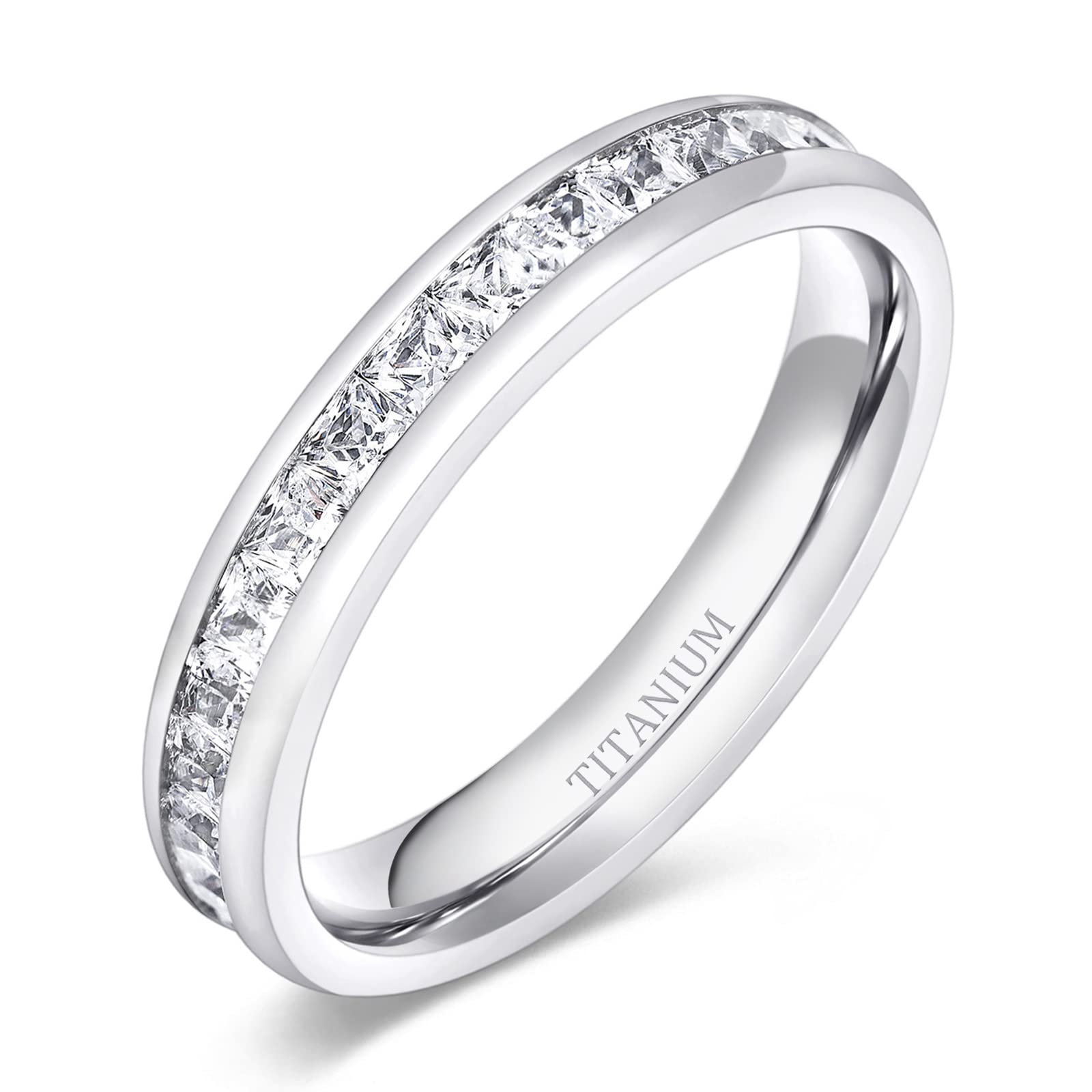 TIGRADE 4mm Women Titanium Engagement Ring Cubic Zirconia Eternity Wedding Band Size 3 to 13.5 (4MM-Square CZ, 8)