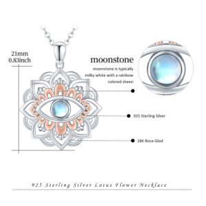 Lotus Eye Necklace for Women Moonstone Evil Eye Lotus Protection Pendant 925 Sterling Silver Lotus Necklace Lotus Flower Charm Jewelry for Birthday Halloween for Women Men Teen (Moonstone)