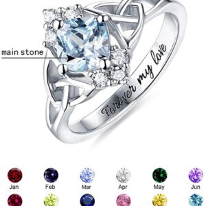 Elsie Lopez Personalized Birthstone Ring Engraved Promise Ring Custom Wedding Band Engagement Ring Couple Ring Mother's Day Ring Gifts. (Silver)