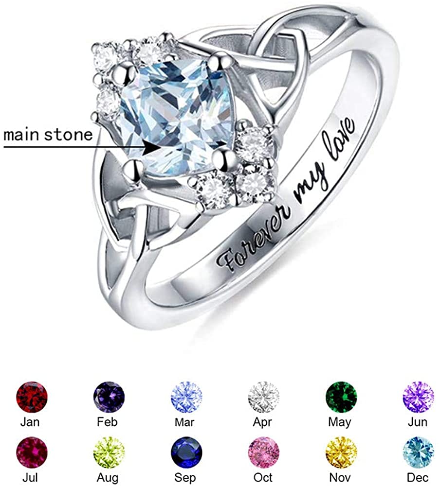 Elsie Lopez Personalized Birthstone Ring Engraved Promise Ring Custom Wedding Band Engagement Ring Couple Ring Mother's Day Ring Gifts. (Silver)