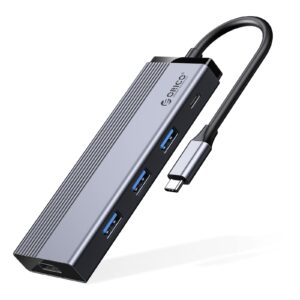 usb c hub adapter, orico 5 in 1 usb c docking station with 4k hdmi, 3 usb 3.0 ports, 100w power delivery for macbook pro, chromebook and type c thunderbolt 3 device