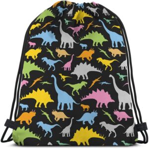 beabes dinosaurs drawstring bags backpack bag cool wild cartoon cute prehistoric colorful animal silhouette sport gym sack drawstring bag string bag yoga bag for men women