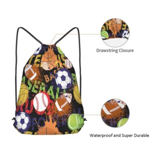 Beabes Balls Drawstring Bags Backpack Bag Baseball Basketball Volleyball American Popular Sports Game Fashion Art Sport Gym Sack Drawstring Bag String Bag Yoga Bag for Men Women