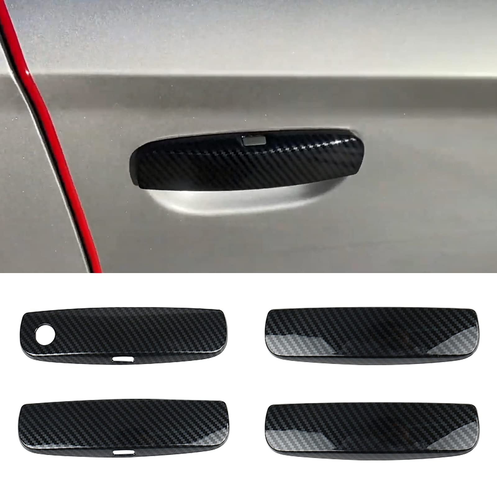 sportuli Carbon Fiber Side Mirror Caps + Door Handle Covers Replace for 2011-2021 2022 2023 2024 Dodge Charger