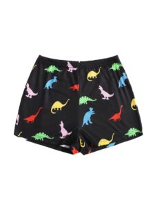 floerns women's summer dinosaur print elastic waist workout running shorts black s