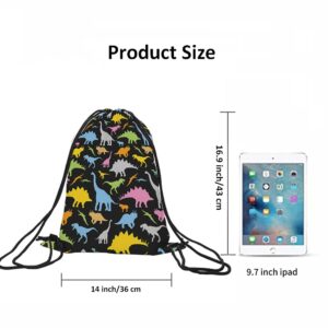 Beabes Dinosaurs Drawstring Bags Backpack Bag Cool Wild Cartoon Cute Prehistoric Colorful Animal Silhouette Sport Gym Sack Drawstring Bag String Bag Yoga Bag for Men Women