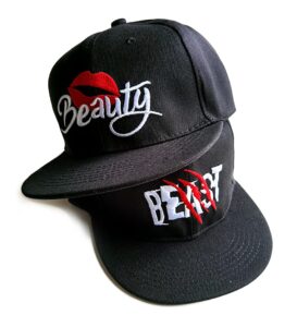 double fashion couple snapbacks matching beauty&beast snapbacks baseball cap flatbill hip hop hats adjustable (lip&paw-2), one size