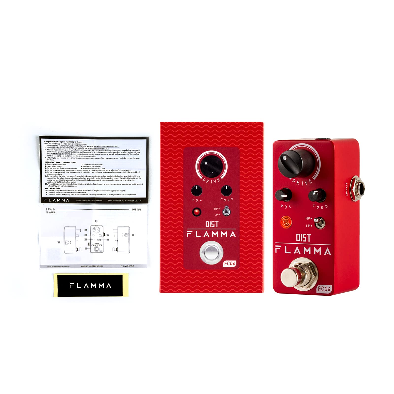 FLAMMA FC06 Distortion Guitar Pedal Electric Guitar Effects with 2 Modes HP/LP, Mini Analog Guitar Pedal, True Bypass