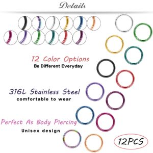 Drperfect 12 Pcs Septum Rings 316L Stainless Steel Cartilage Hoop Earrings Hinged Segment Clicker Septum Nose Rings Hoop Helix Daith Tragus Earrings Body Piercing for Women Men 16G 18G