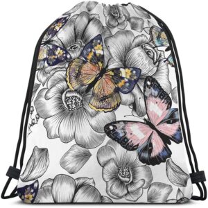 beabes colorful butterflies drawstring bags backpack bag flowers bird animal beautiful wings magic art hand painted sport gym sack drawstring bag string bag yoga bag for men women