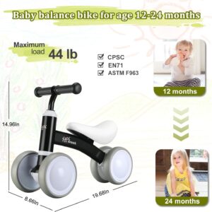 HAWEEK Baby Balance Bike Cute Toys for 1 Year Old Boy and Girl 12-24 Months Toddler Bike Baby Walker Riding Gifts for Boys Girls No Pedal Infant 4 Wheels Baby's First Birthday Gift (Black)