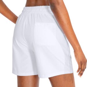 SANTINY Women's Cotton Shorts 5'' Lounge Yoga Shorts Jersey Sweat Bermuda Shorts for Women Walking Athletic with Pockets (White_XL)