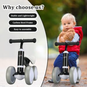 HAWEEK Baby Balance Bike Cute Toys for 1 Year Old Boy and Girl 12-24 Months Toddler Bike Baby Walker Riding Gifts for Boys Girls No Pedal Infant 4 Wheels Baby's First Birthday Gift (Black)