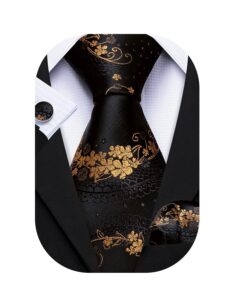 barry.wang flower ties for men handkerchief cufflinks set wedding necktie set party