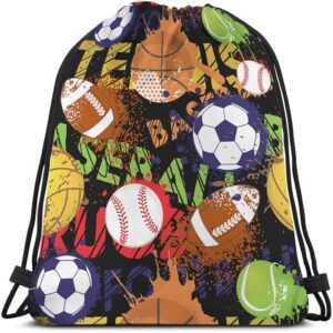 beabes balls drawstring bags backpack bag baseball basketball volleyball american popular sports game fashion art sport gym sack drawstring bag string bag yoga bag for men women