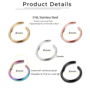 Drperfect 12 Pcs Septum Rings 316L Stainless Steel Cartilage Hoop Earrings Hinged Segment Clicker Septum Nose Rings Hoop Helix Daith Tragus Earrings Body Piercing for Women Men 16G 18G