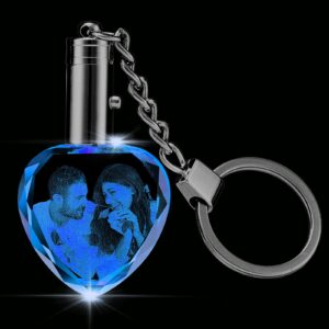 XJone Personalized Custom Crystal Keychain with Picture Photo Customized Engraved Keyring with LED Light