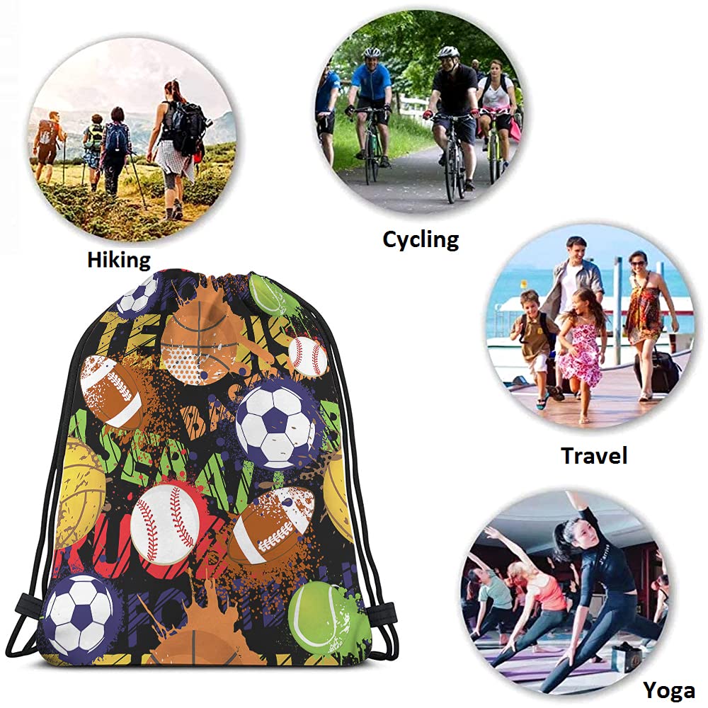 Beabes Balls Drawstring Bags Backpack Bag Baseball Basketball Volleyball American Popular Sports Game Fashion Art Sport Gym Sack Drawstring Bag String Bag Yoga Bag for Men Women