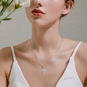 FJ Guardian Angel Necklace 925 Sterling Silver Infinity Aquamarine Necklace March Birthstone Pendant Angel Jewelry Gifts for Women