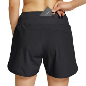 Willit Womens 4" Running Hiking Shorts Athletic Active Shorts with Liner Quick Dry Sports Shorts Zipper Pocket Black L