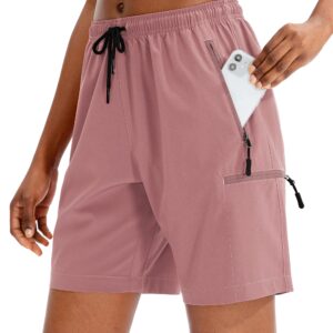 SANTINY Women's Hiking Cargo Shorts Quick Dry Lightweight Summer Shorts for Women Travel Athletic Golf with Zipper Pockets(Dusty Pink_M)