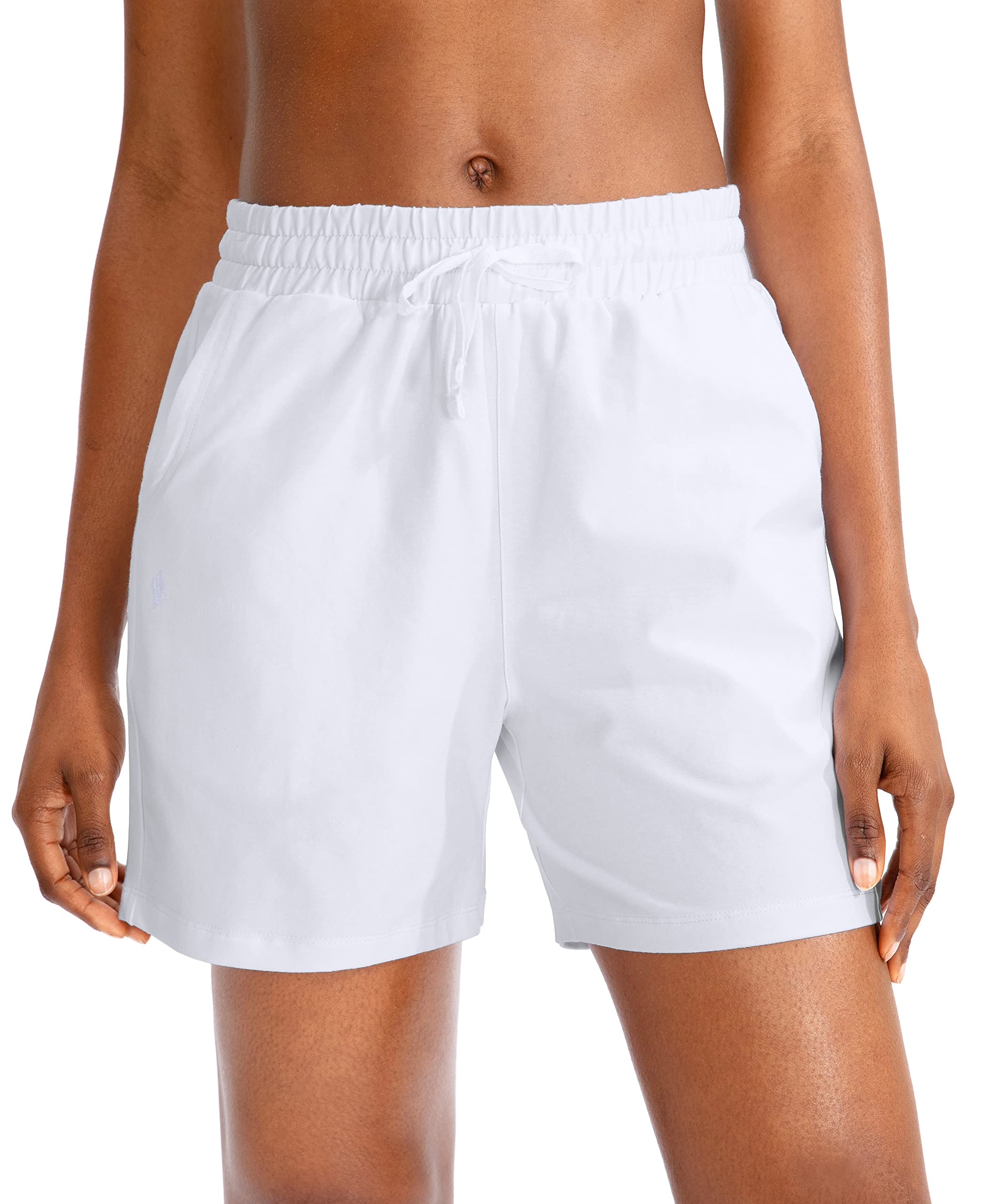 SANTINY Women's Cotton Shorts 5'' Lounge Yoga Shorts Jersey Sweat Bermuda Shorts for Women Walking Athletic with Pockets (White_XL)