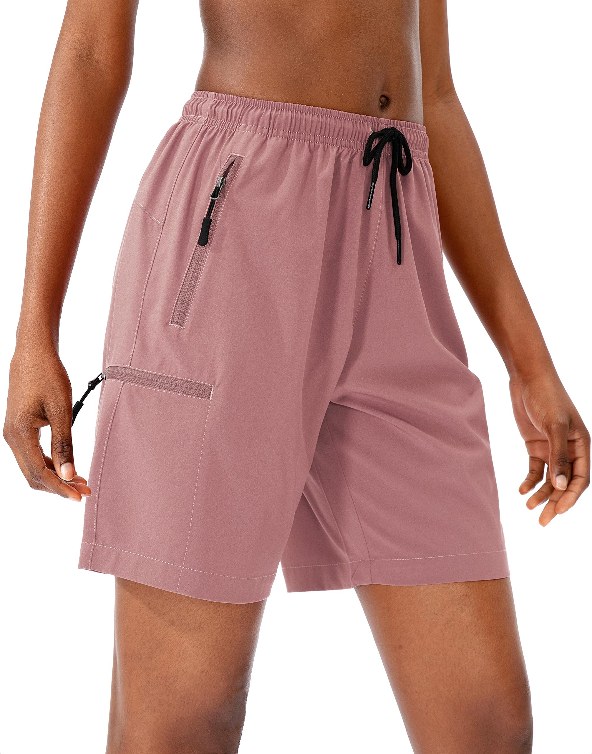 SANTINY Women's Hiking Cargo Shorts Quick Dry Lightweight Summer Shorts for Women Travel Athletic Golf with Zipper Pockets(Dusty Pink_M)