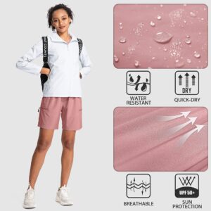 SANTINY Women's Hiking Cargo Shorts Quick Dry Lightweight Summer Shorts for Women Travel Athletic Golf with Zipper Pockets(Dusty Pink_M)