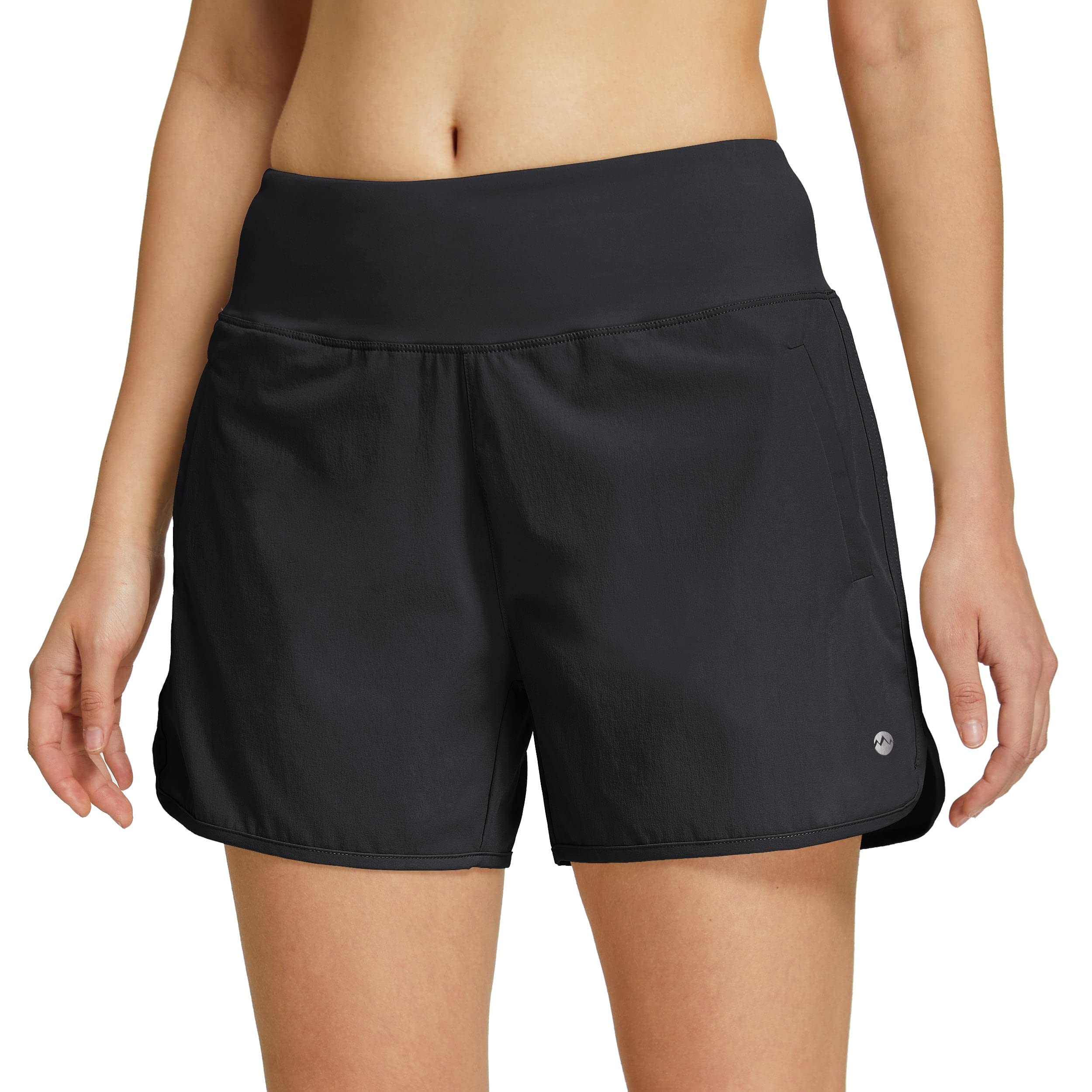 Willit Womens 4" Running Hiking Shorts Athletic Active Shorts with Liner Quick Dry Sports Shorts Zipper Pocket Black L